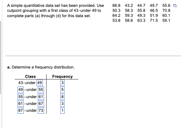 Solved A simple quantitative data set has been provided. Use | Chegg.com