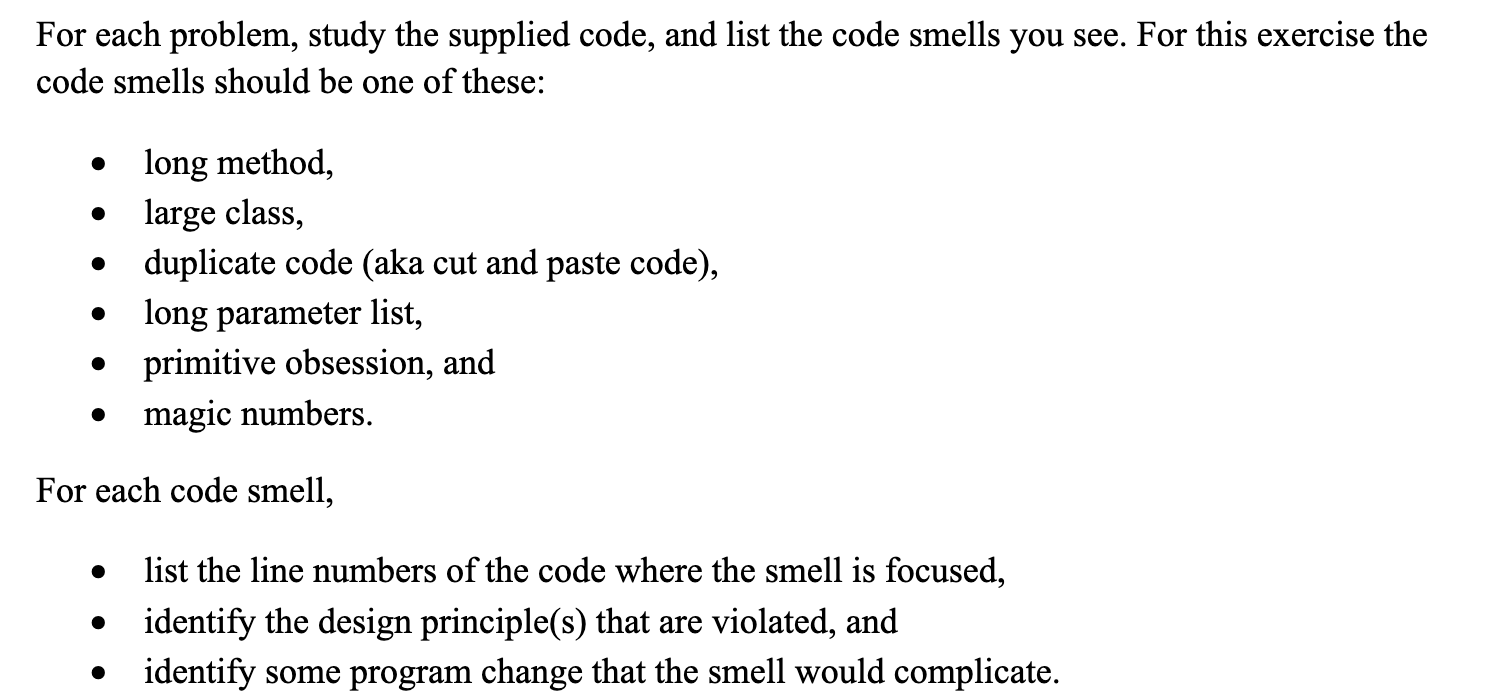 Solved For each problem, study the supplied code, and list | Chegg.com