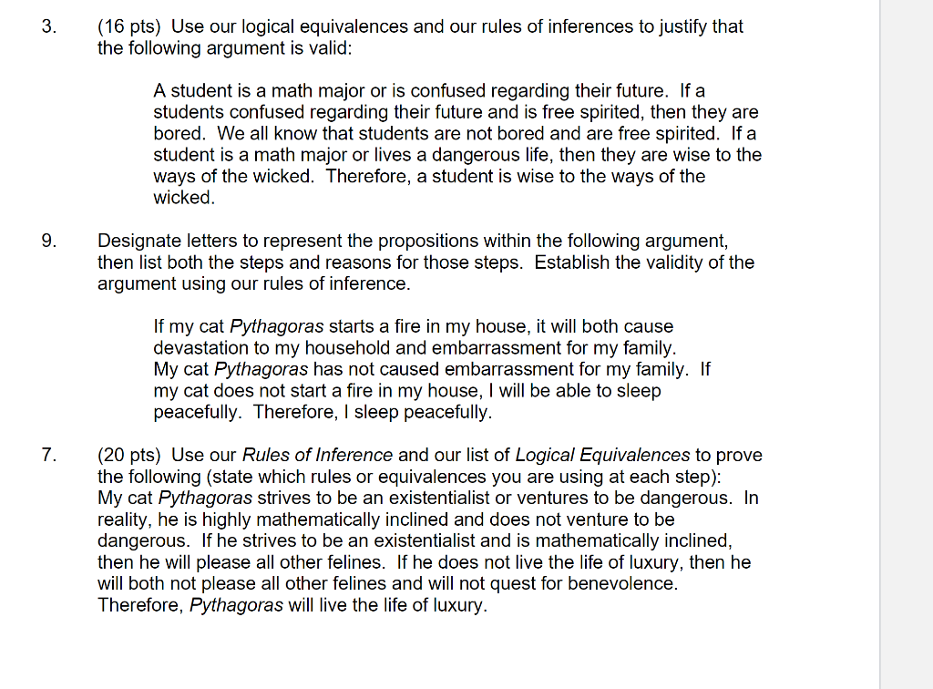 Solved 3. (16 pts) Use our logical equivalences and our | Chegg.com