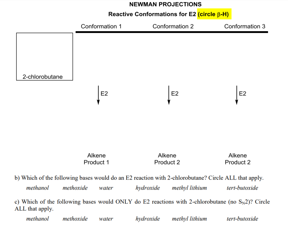 Solved NEWMAN PROJECTIONS Reactive Conformations for E2 | Chegg.com