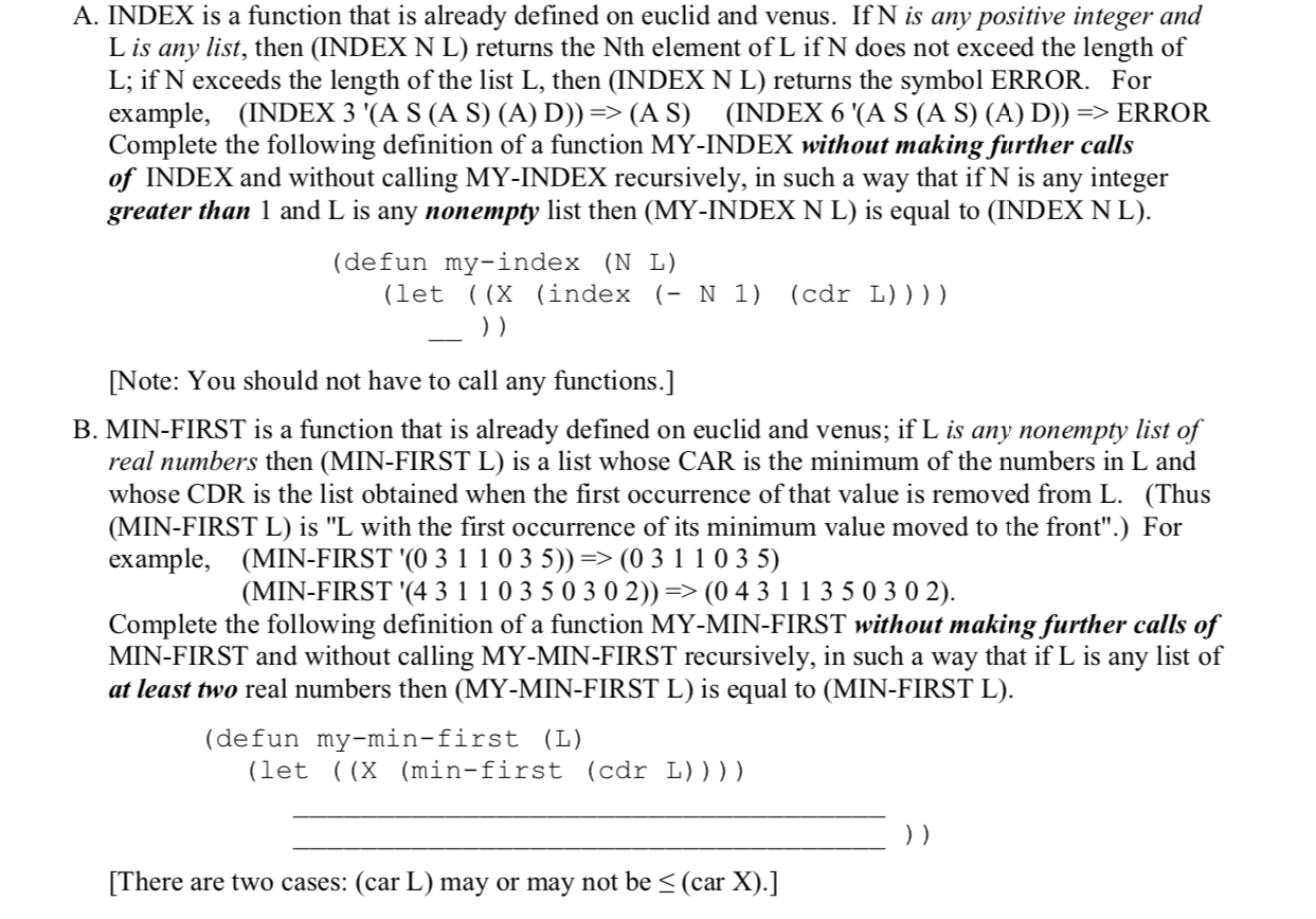 (Language - LISP) Using information from A B C | Chegg.com