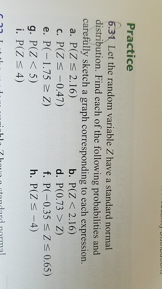 Solved Practice 6.31 Let the random variable Z have a | Chegg.com