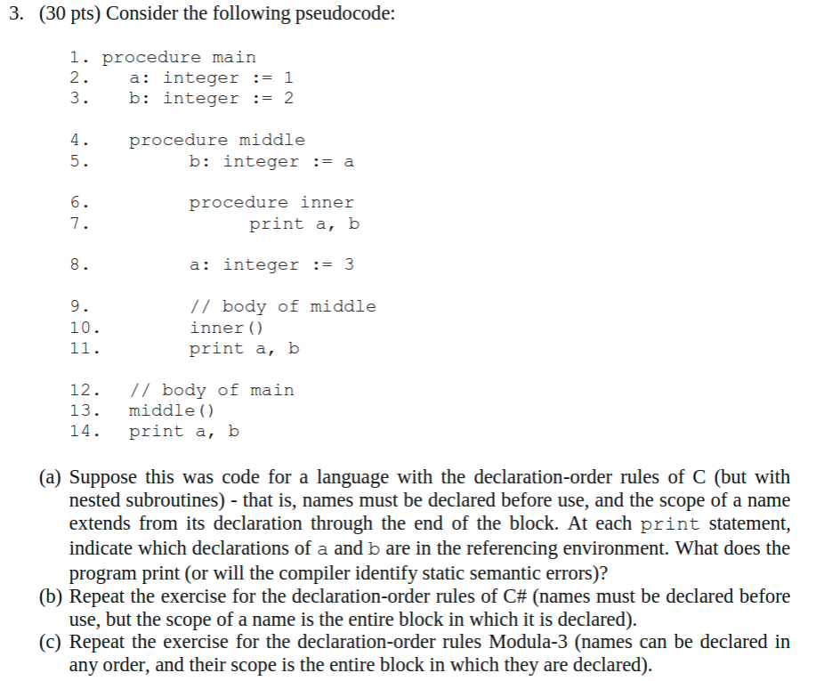 3. (30 pts) Consider the following pseudocode: I. | Chegg.com