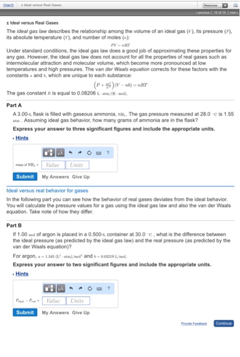 Solved etap29 ±Ideal versus Real Gases Ideal versus Real | Chegg.com