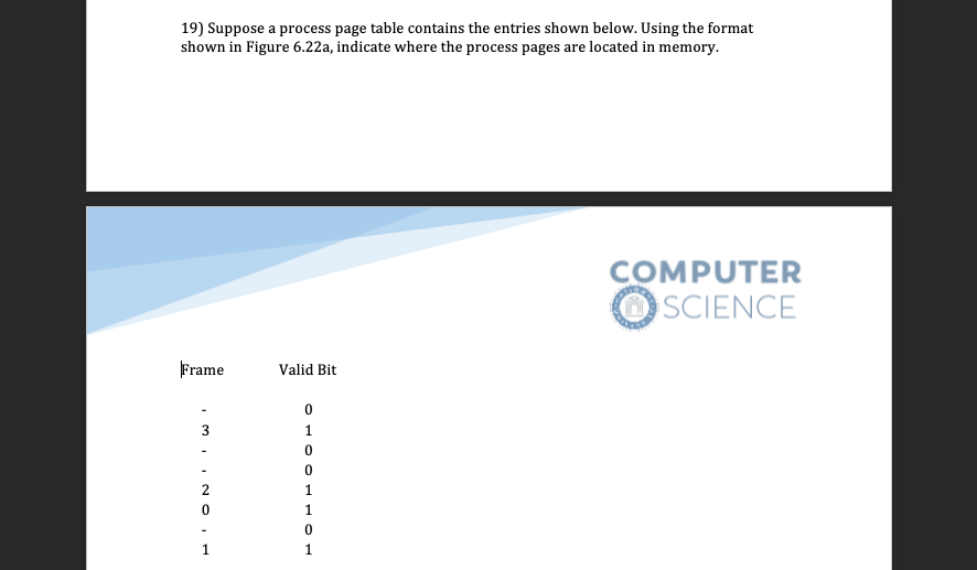Solved 19) Suppose a process page table contains the entries | Chegg.com
