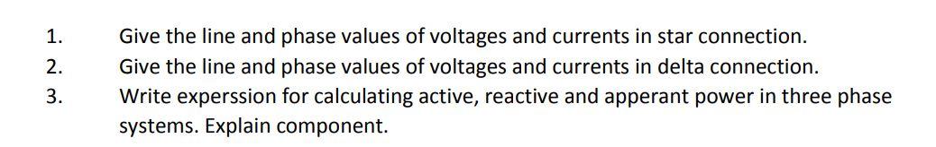 Solved 1. Give the line and phase values of voltages and | Chegg.com