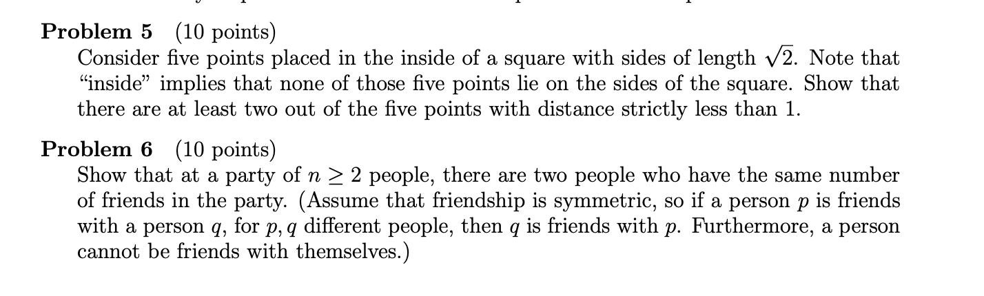 Solved Problem 5 (10 points) Consider five points placed in | Chegg.com