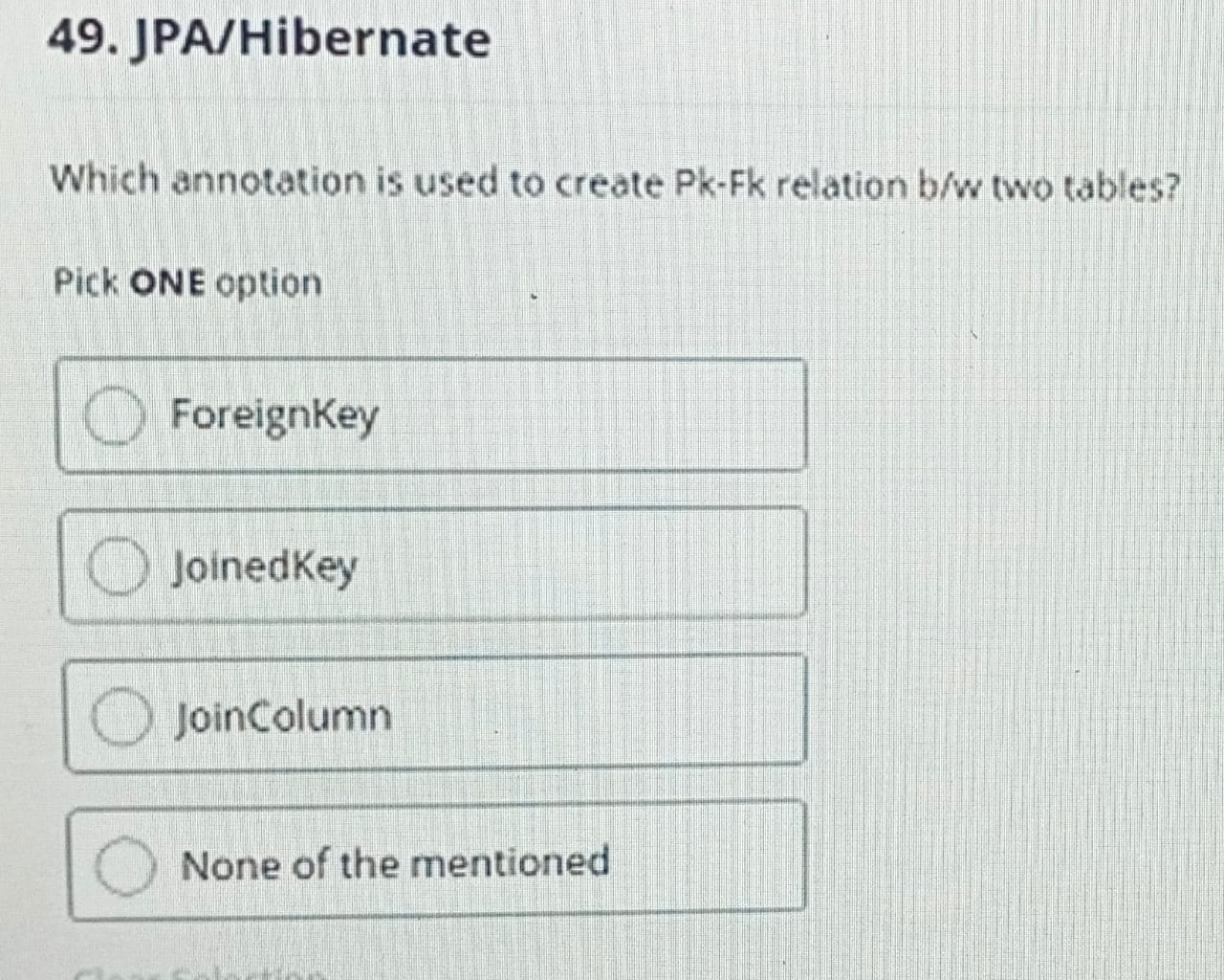 Solved JPA/HibernateWhich annotation is used to create Pk-Fk | Chegg.com