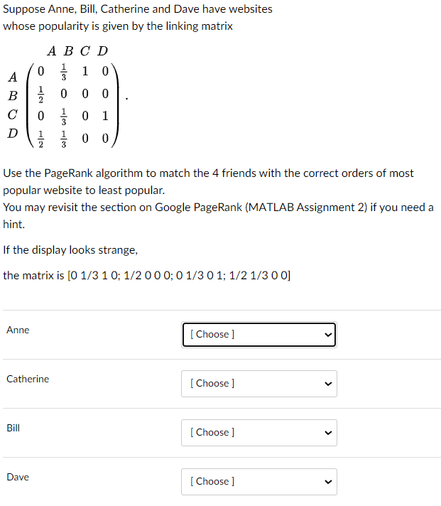 Solved Suppose Anne, Bill, Catherine and Dave have websites | Chegg.com