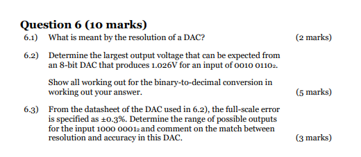 Solved Question 6 (10 marks) 6.1) What is meant by the | Chegg.com
