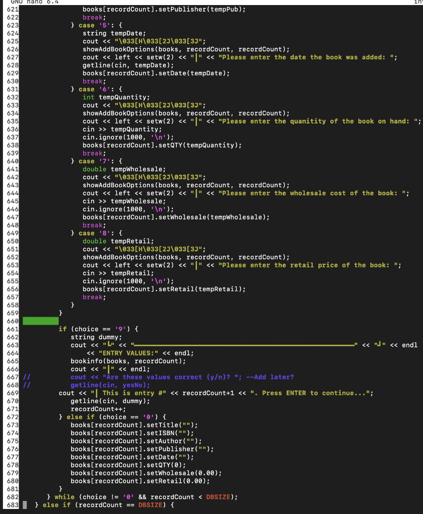 Solved GNU nano 6.4 invmenu.cpp GNU nano | Chegg.com