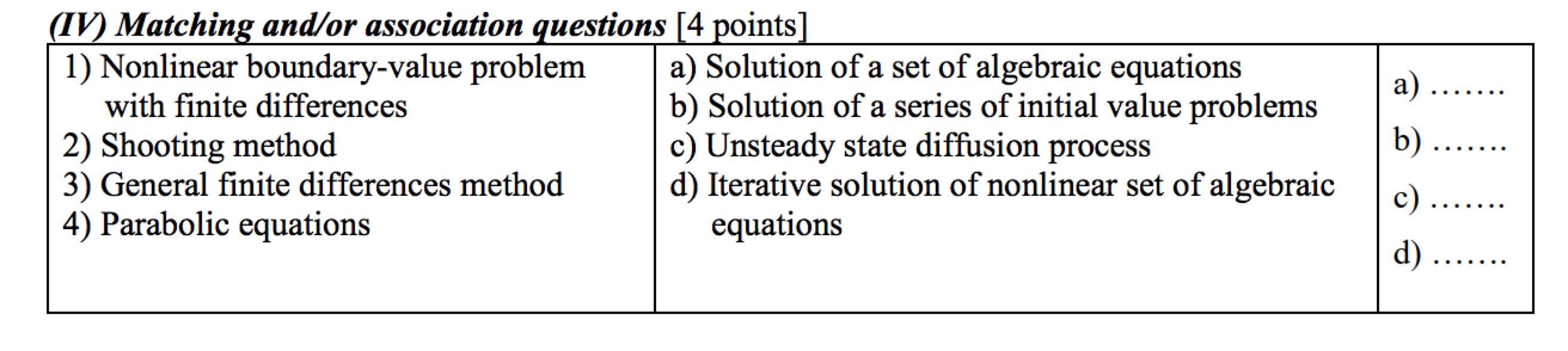 Solved (IV) Matching and/or association questions [4 points] | Chegg.com