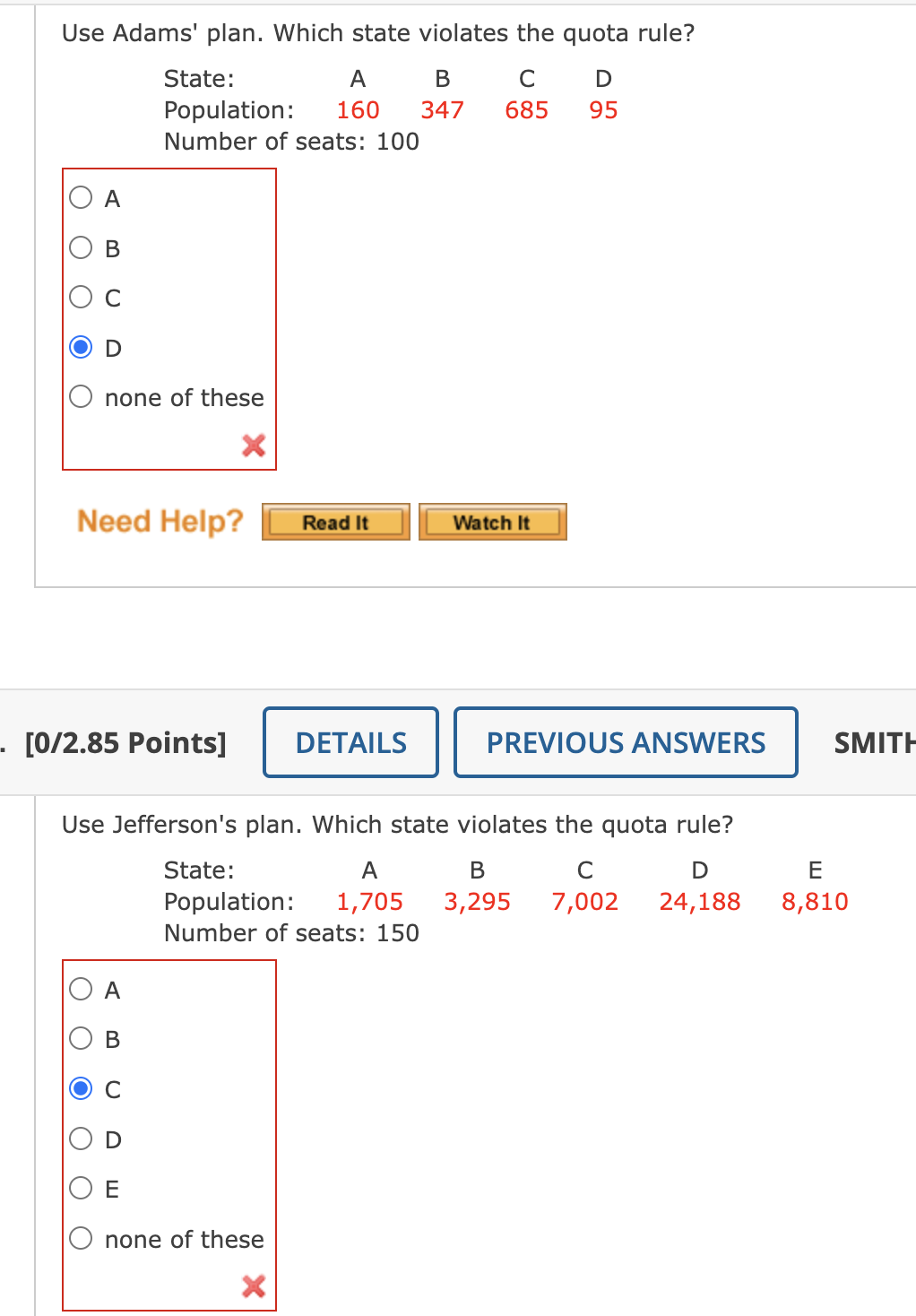 Solved Use Adams' plan. Which state violates the quota rule? | Chegg.com