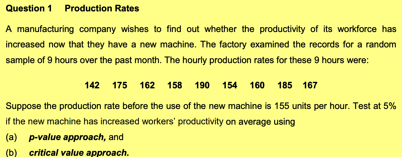 Solved Question 1 Production Rates A manufacturing company | Chegg.com