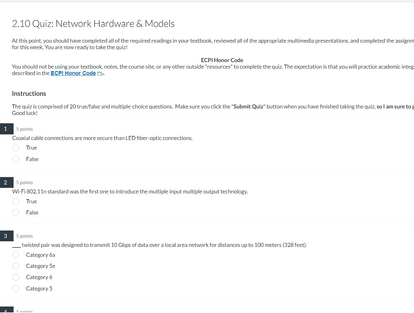 Solved 2.10 Quiz: Network Hardware \& Models At this point, | Chegg.com