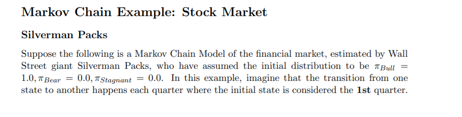Markov Chain Example: Stock Market Silverman Packs | Chegg.com