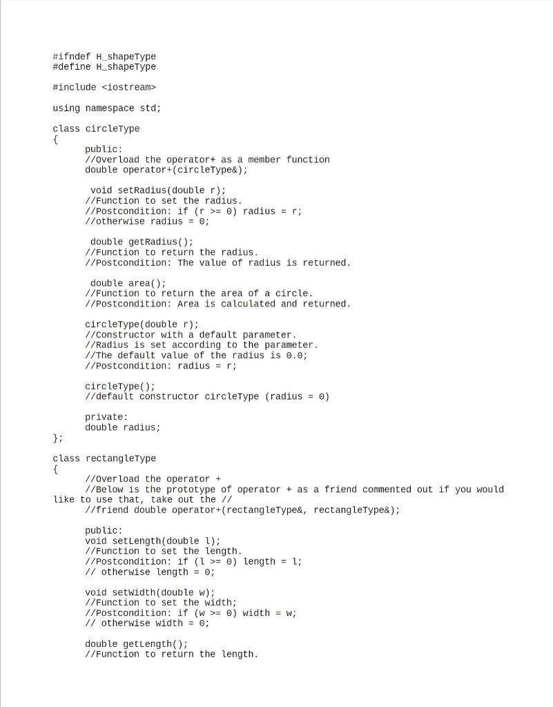 Solved Use the circleType class and rectangleType class and | Chegg.com