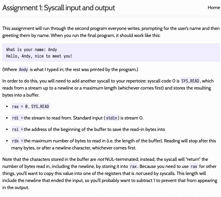 Assignment 1: Syscall input and output Home This | Chegg.com