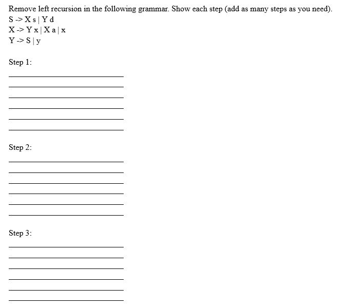 Solved Remove left recursion in the following grammar. Show | Chegg.com