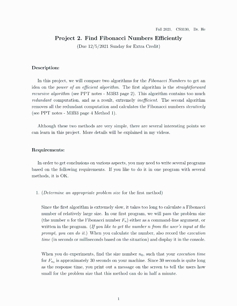 Fall 2021. CS3130, Dr. He Project 2. Find Fibonacci | Chegg.com
