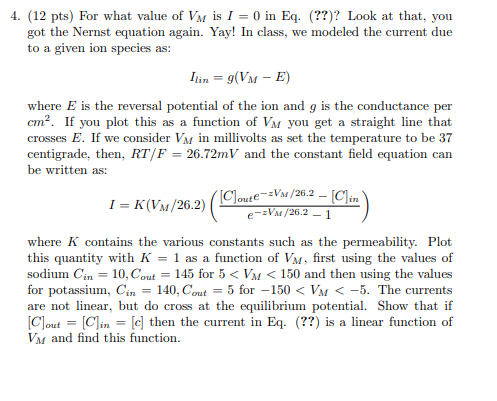 Solved (12 pts) For what value of VM is I=0 in Eq. (??)? | Chegg.com
