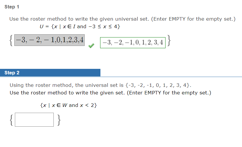 Solved Step 1 Use the roster method to write the given | Chegg.com