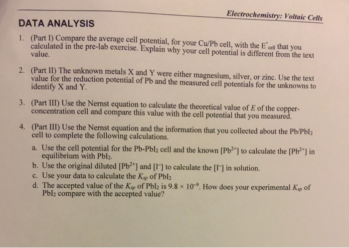 Solved PRE-LAB EXERCISE Use table of standard reduction | Chegg.com