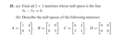 Solved 25. (a) Find all 2 x 2 matrices whose null space is | Chegg.com