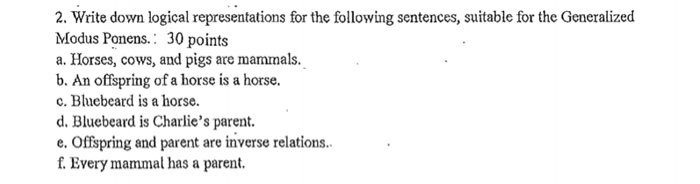 Solved 2. Write down logical representations for the | Chegg.com
