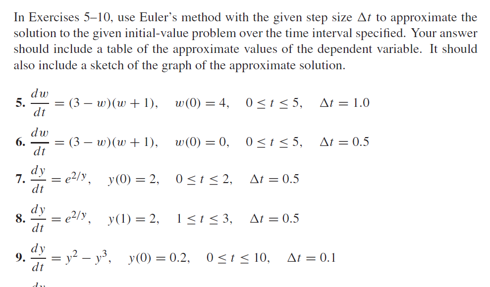 Solved In Exercises 5–10, use Euler's method with the given | Chegg.com