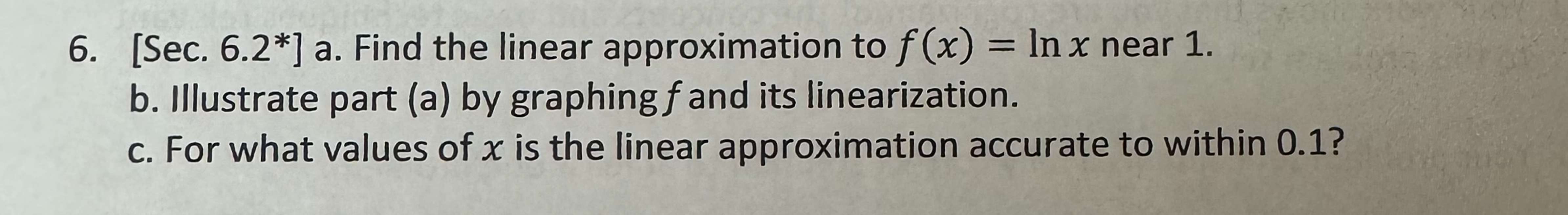 Solved [Sec. 6.2*] ﻿a. ﻿Find the linear approximation to | Chegg.com