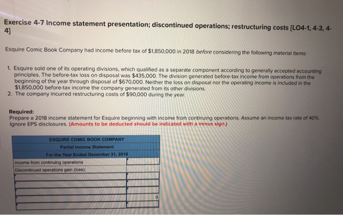 Solved Exercise 4-7 Income statement presentation: | Chegg.com
