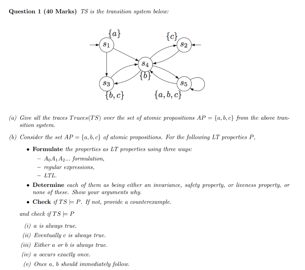 Question 1 (40 Marks) TS is the transition system | Chegg.com