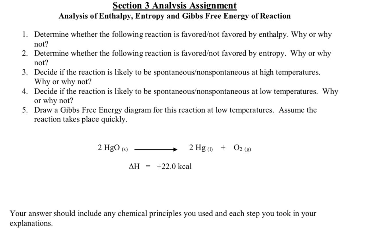 Solved Section 3 Analysis Assignment Analysis of Enthalpy, | Chegg.com