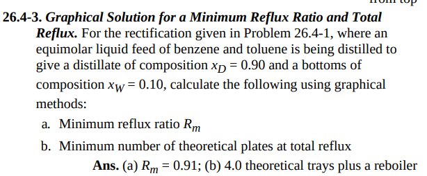 Solved 26.4-3. Graphical Solution for a Minimum Reflux Ratio | Chegg.com