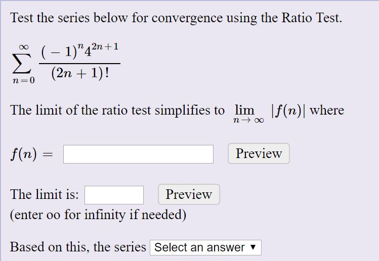 Solved Test the series below for convergence using the Ratio | Chegg.com