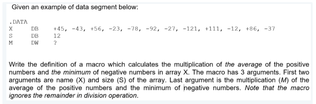Solved Given an example of data segment below: .DATA X DB S | Chegg.com