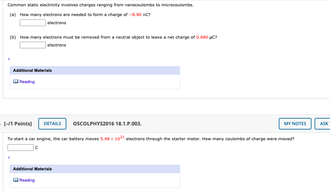 Solved Common static electricity involves charges ranging | Chegg.com