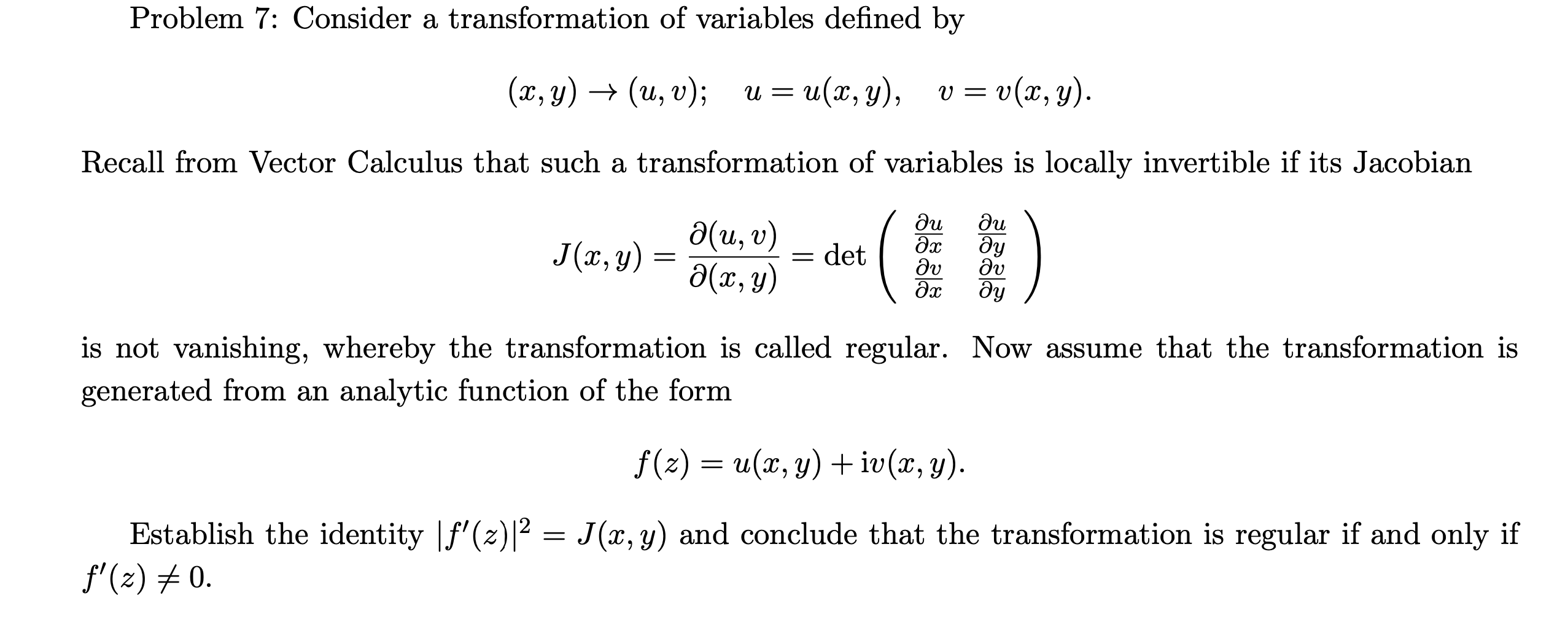 Solved Problem 7: Consider a transformation of variables | Chegg.com