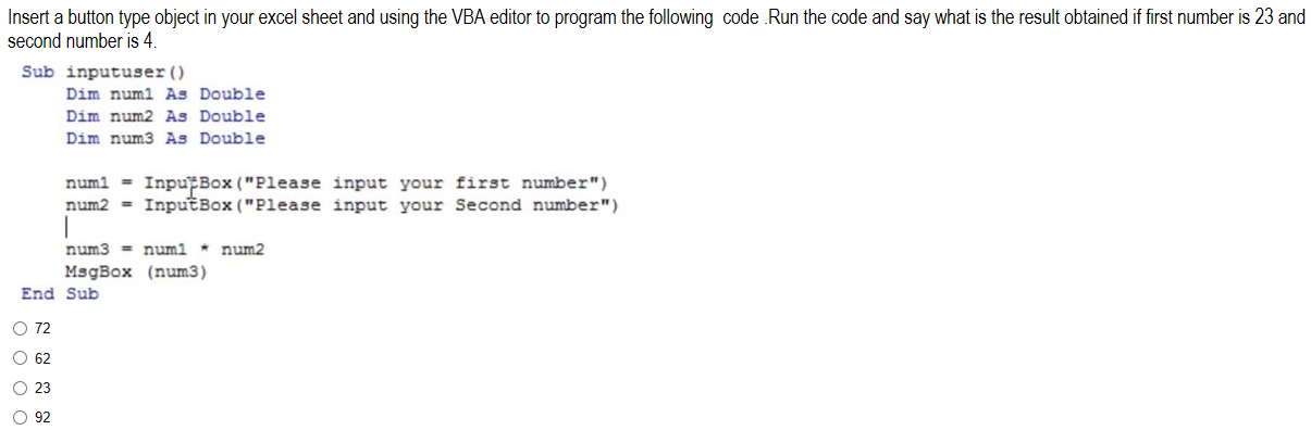 Solved Insert Button Type Object Excel Sheet Using Vba Editor Program Following Code Run 3085