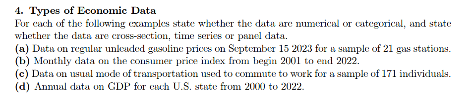 Solved 4. Types of Economic Data For each of the following | Chegg.com
