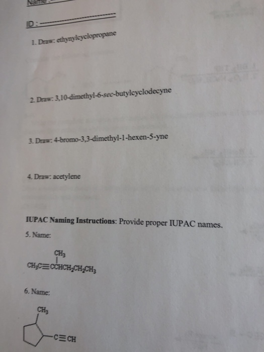 Solved 1. Draw: ethynylcyclopropane 2 | Chegg.com