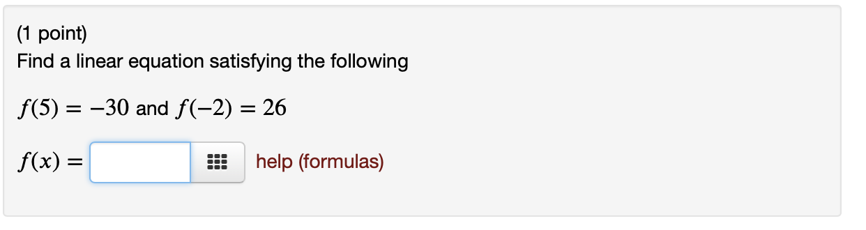 Solved (1 point) Find a linear equation satisfying the | Chegg.com