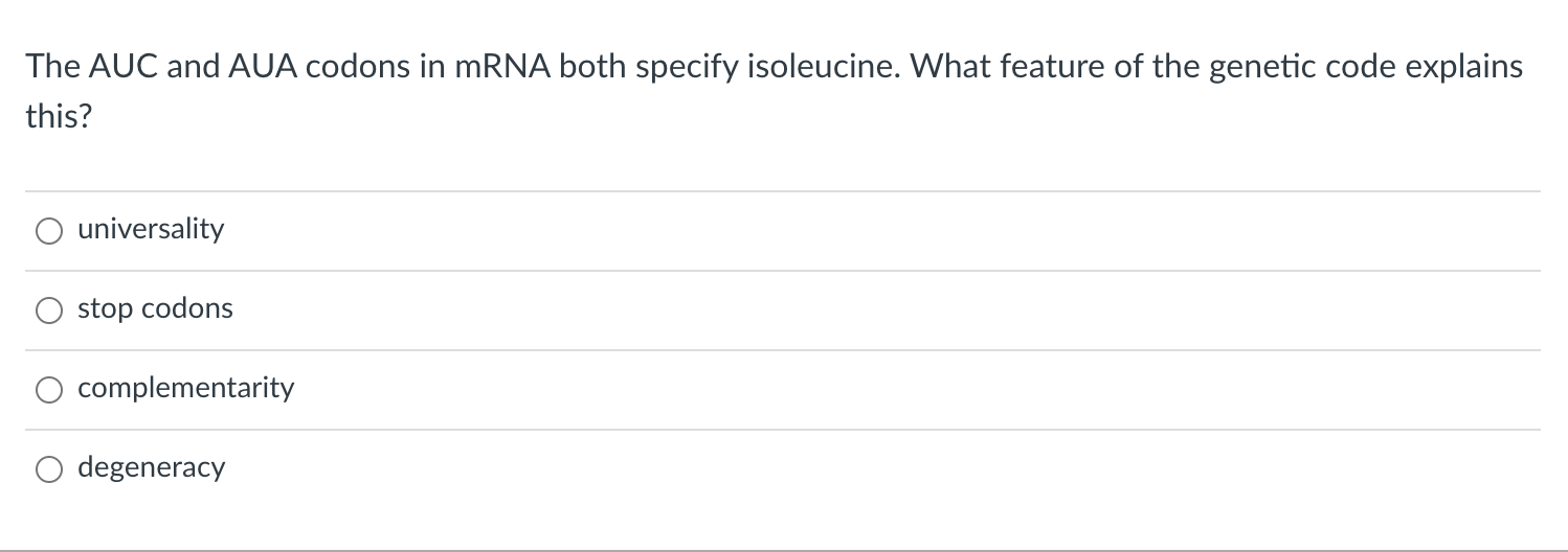 Solved The AUC and AUA codons in mRNA both specify | Chegg.com