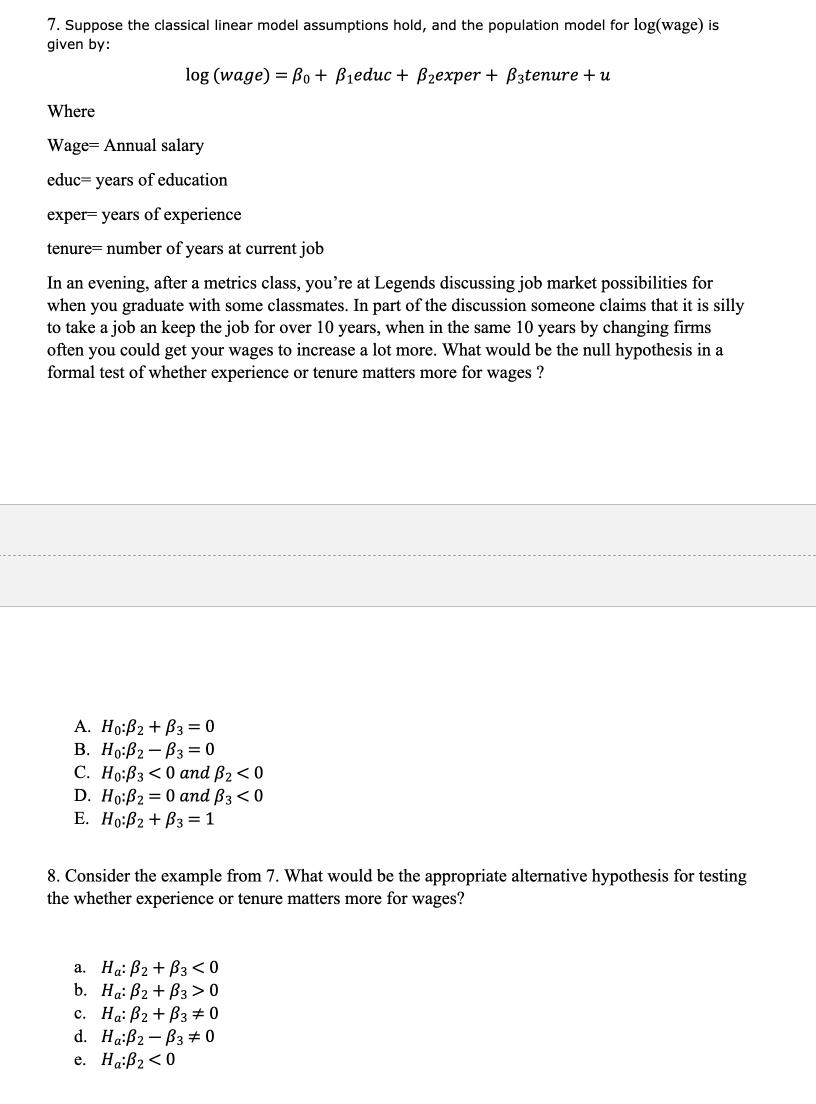 Solved 7. Suppose the classical linear model assumptions | Chegg.com
