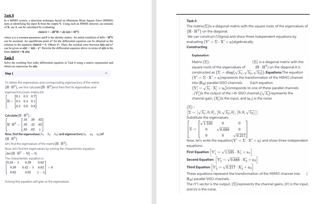 Task 8?In a MIMO system, a detection technique based | Chegg.com