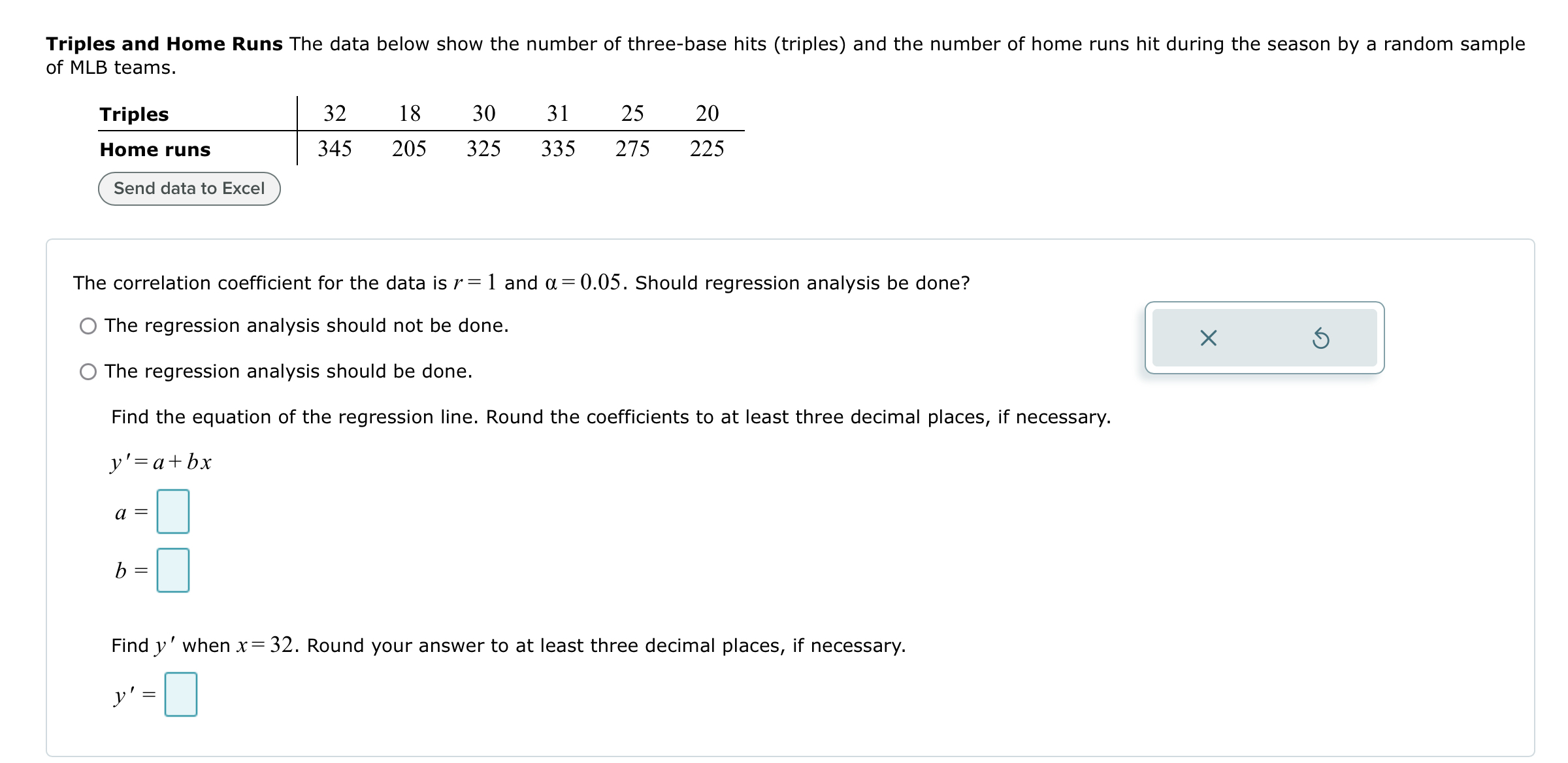 Solved Triples and Home Runs The data below show the number | Chegg.com