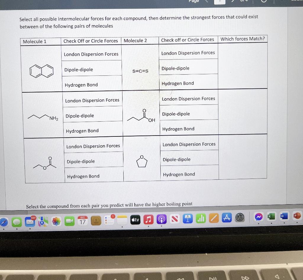 Solved Select all possible intermolecular forces for each | Chegg.com