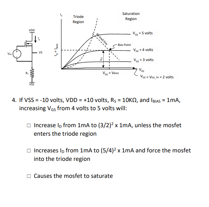 Solved Triode Region Saturation Region - Vas= 5 volts 1. = | Chegg.com