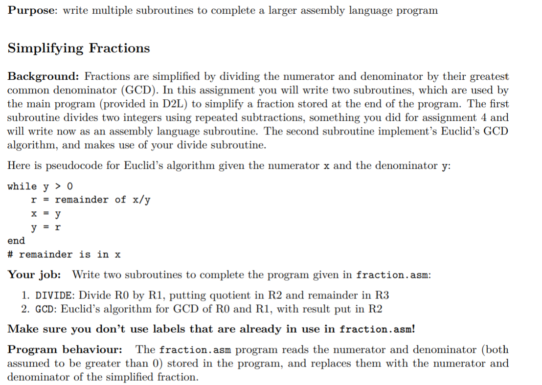Solved Program in LC3 fraction.asm code .ORIG x3000 | Chegg.com